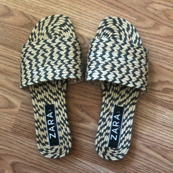 Zara | Shoes | Zara Raffia Slide Sandals | Poshmark